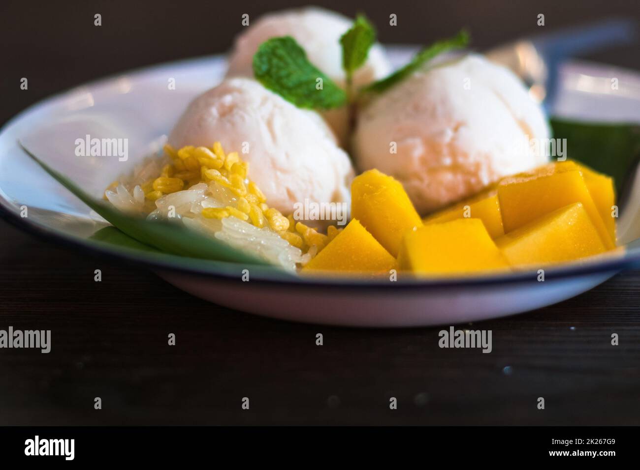 Mango pudding. mango ice cream with sticky rice deliciou sweet dessert ...