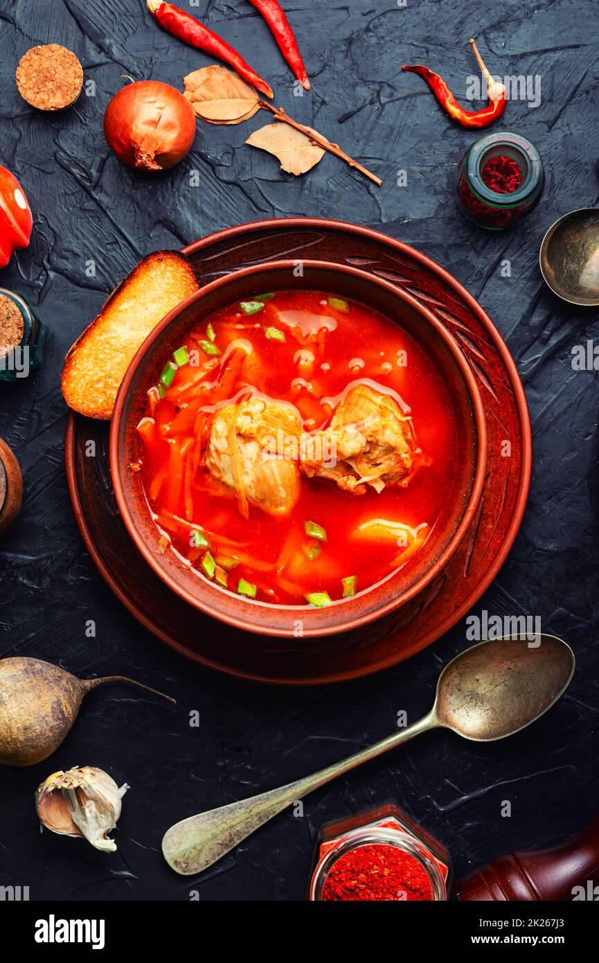 Delicious red Ukrainian borscht Stock Photo - Alamy
