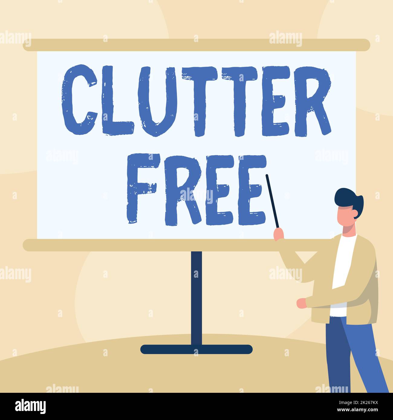 Text caption presenting Clutter Free. Word Written on Well organized ...