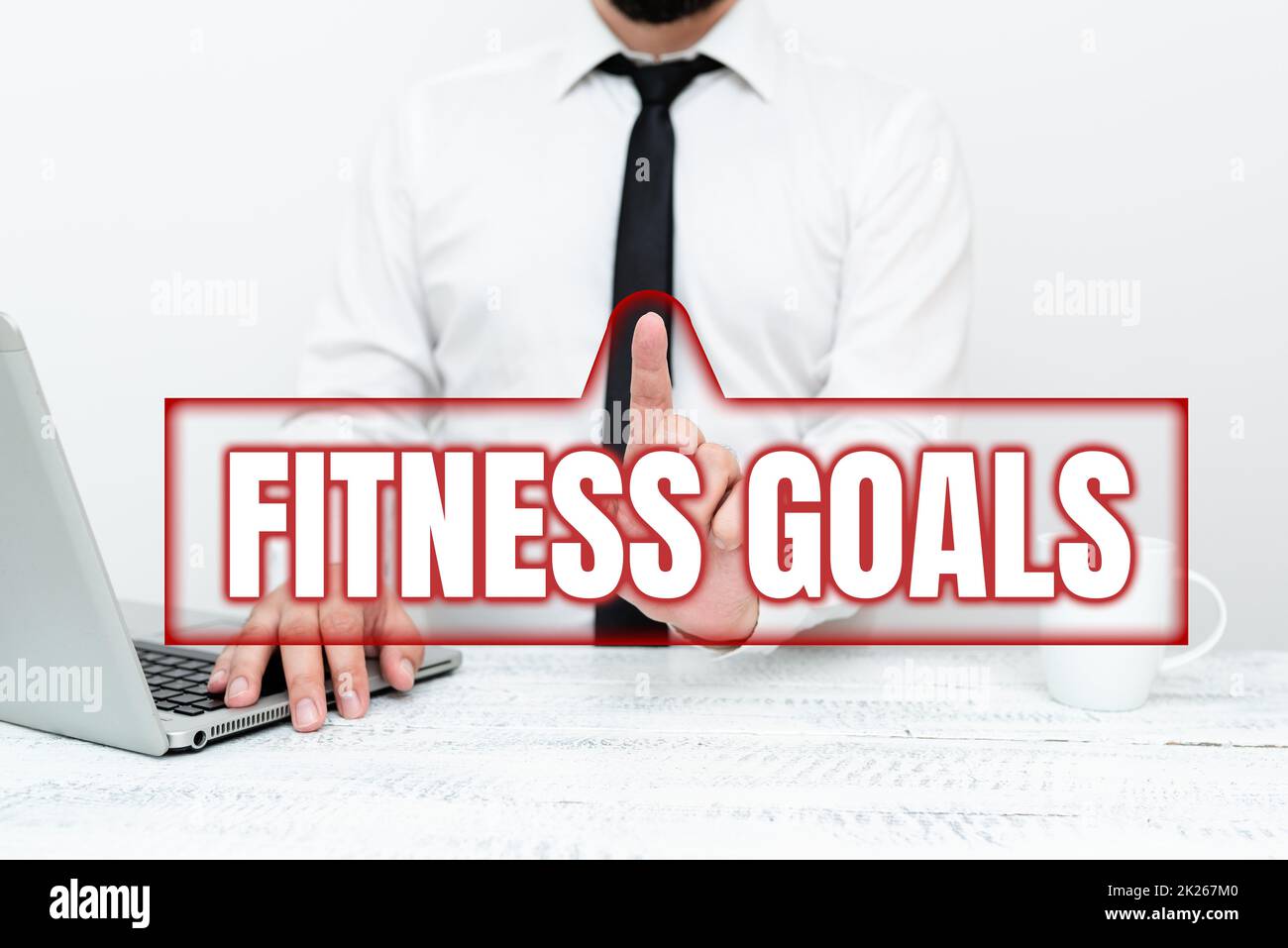Text showing inspiration Fitness Goals. Concept meaning Loose fat Build ...