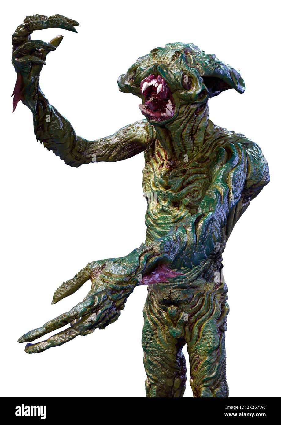 3D Rendering Green Alien on White Stock Photo - Alamy