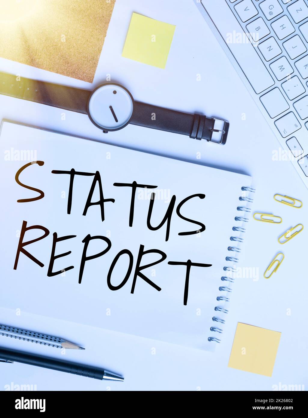 Handwriting text Status Report. Business showcase Update Summary of ...