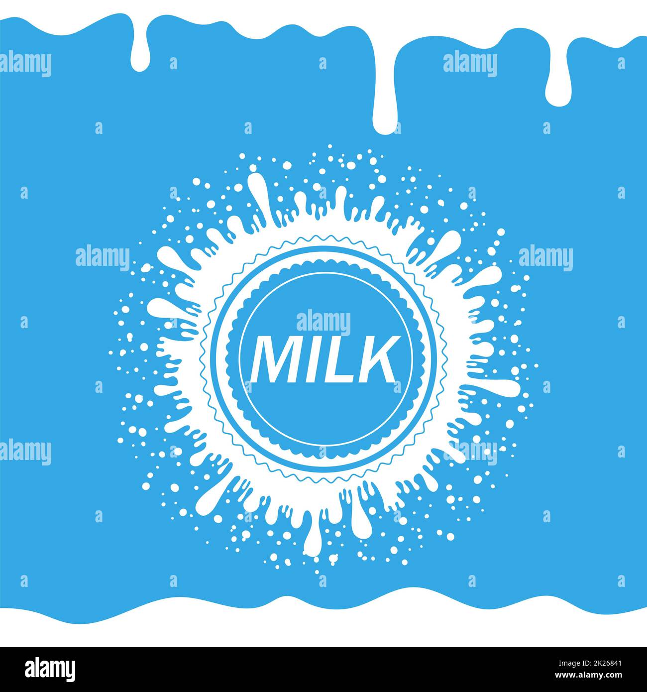 Pouring Milk Splash on Blue Background. White Creamy Liquid Drops ...