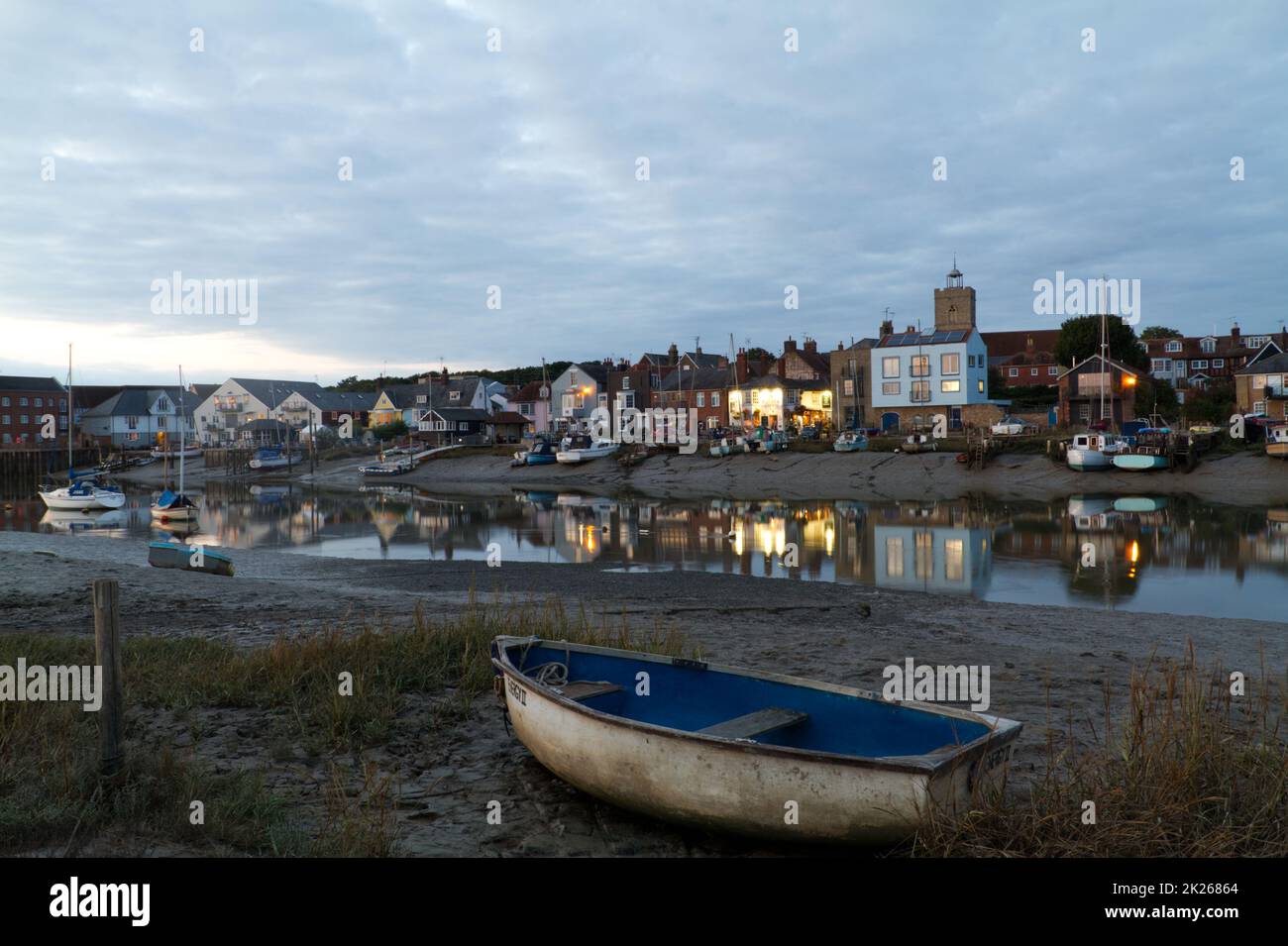 Wivenhoe on the banks of the River Colne in Essex during blue hour with ...