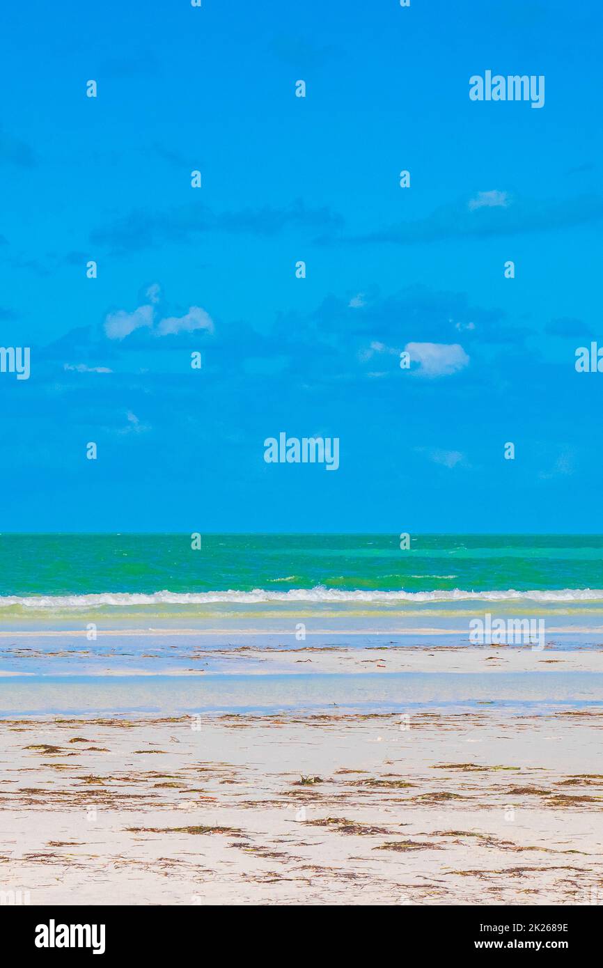 Natural Holbox island beach sandbank panorama turquoise water waves ...