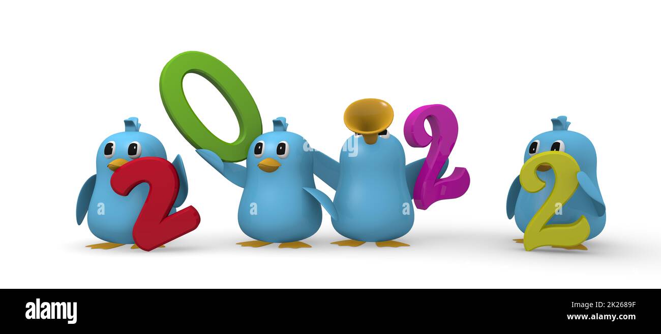Cute blue bird team with year number 2022 Stock Photo - Alamy