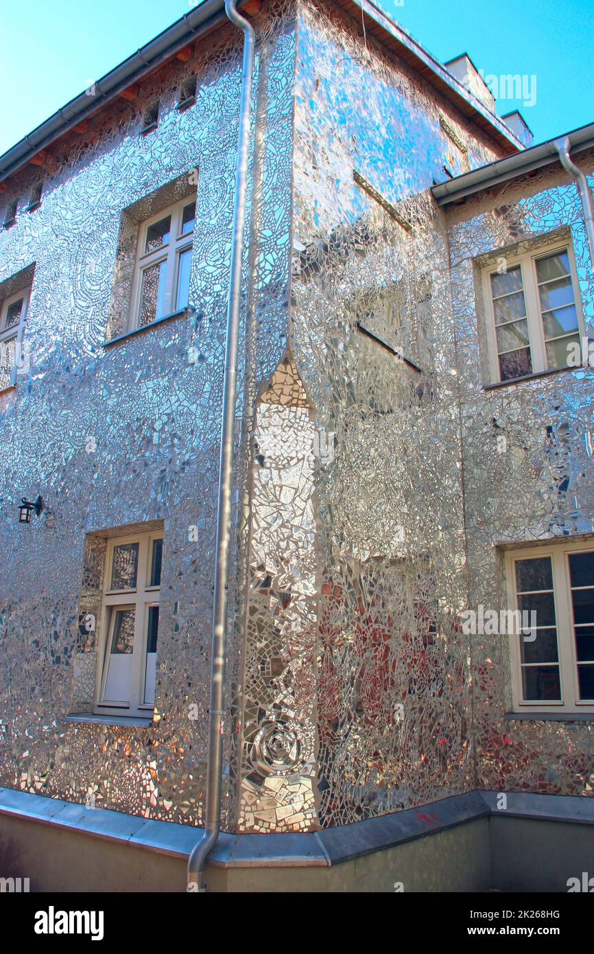 Building with mirrored walls. Facade of building made of mirror ...
