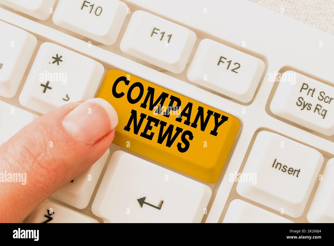 Hand writing sign Company News. Business overview Latest Information ...