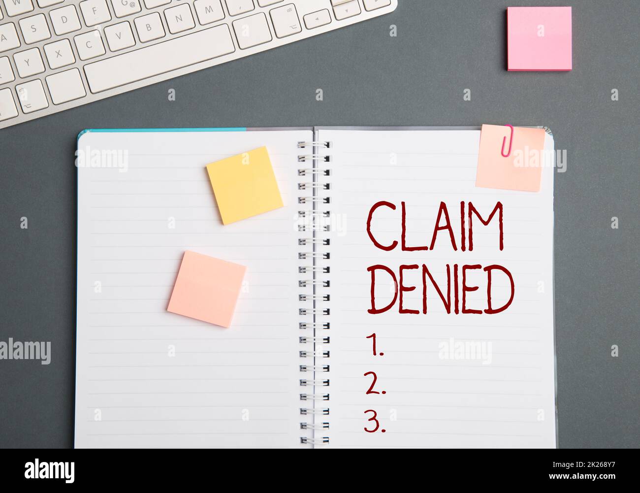 Text caption presenting Claim Denied. Word Written on Requested ...