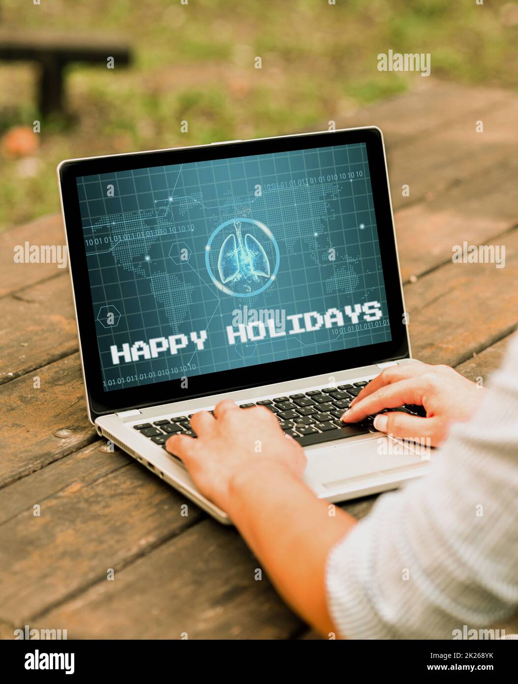 Hand writing sign Happy Holidays. Internet Concept Made a short journey ...