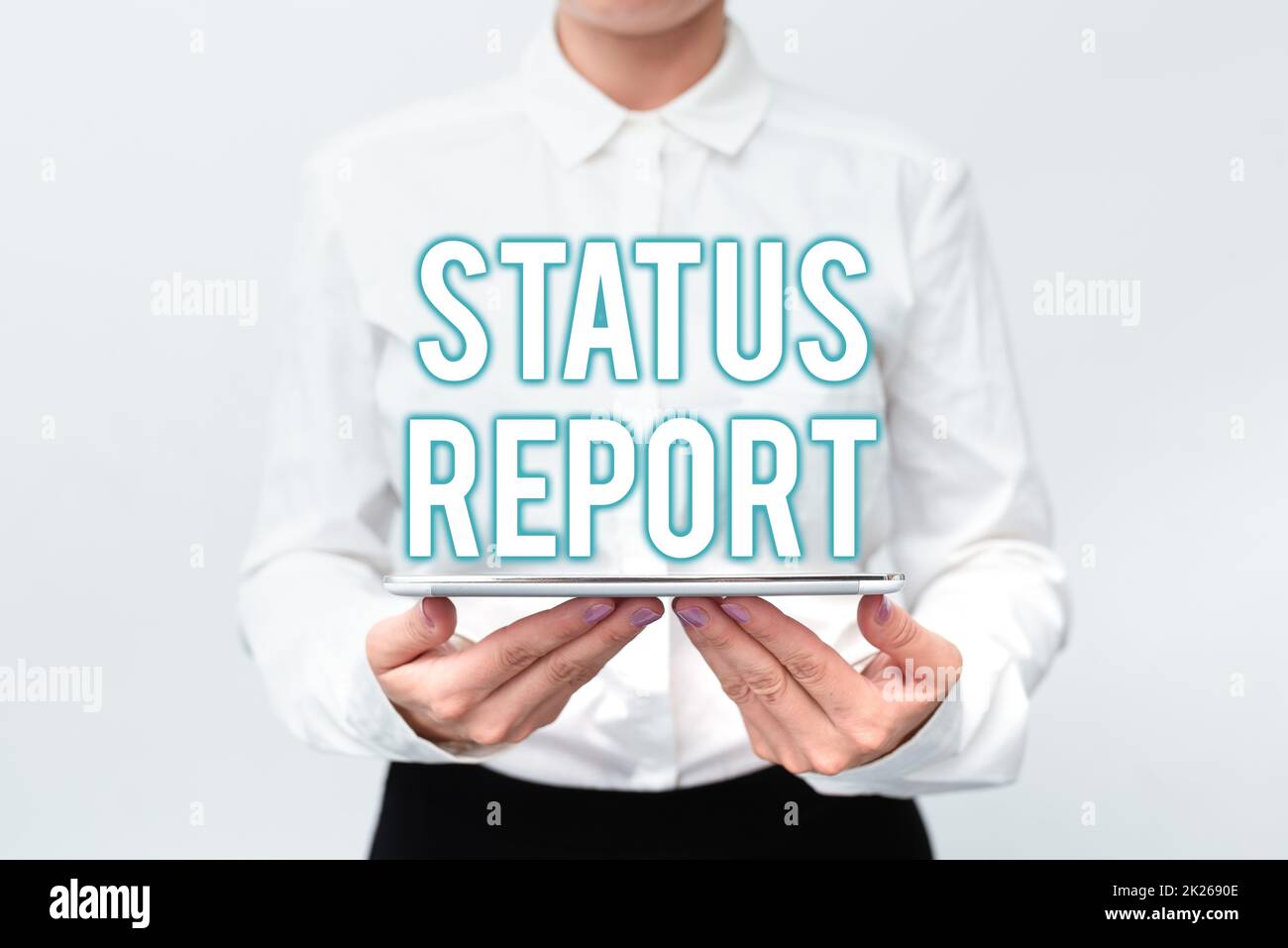 Sign displaying Status Report. Word Written on Update Summary of ...