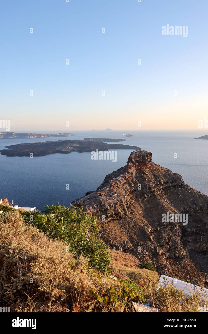 The beautiful caldera and Skaros rock view from Imerovigli terrace on ...