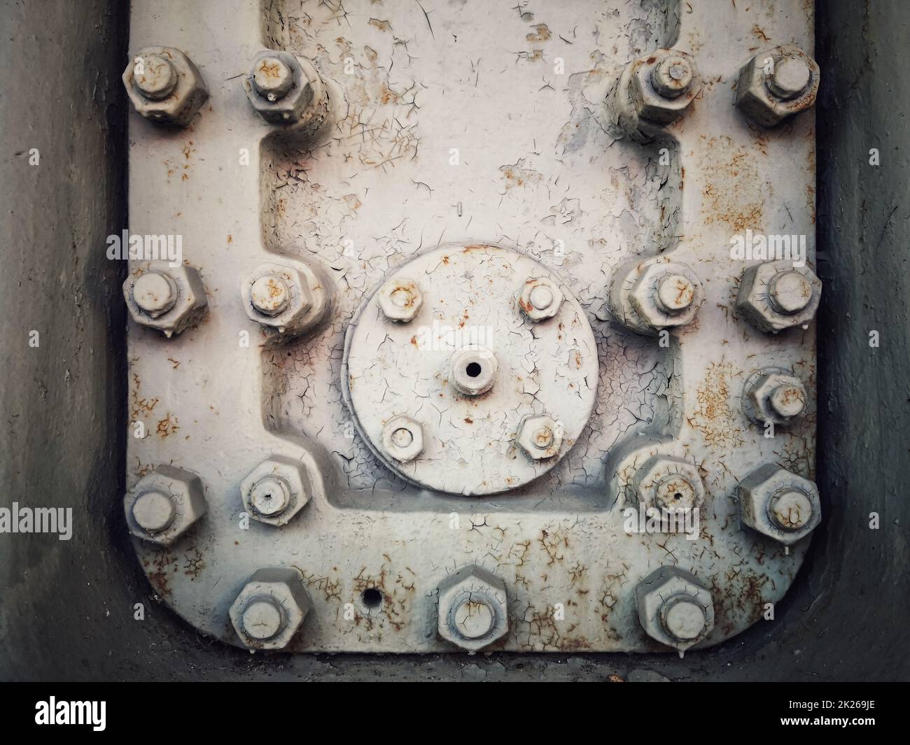 Rusty steel hatch door secured with nuts and bolts Stock Photo - Alamy