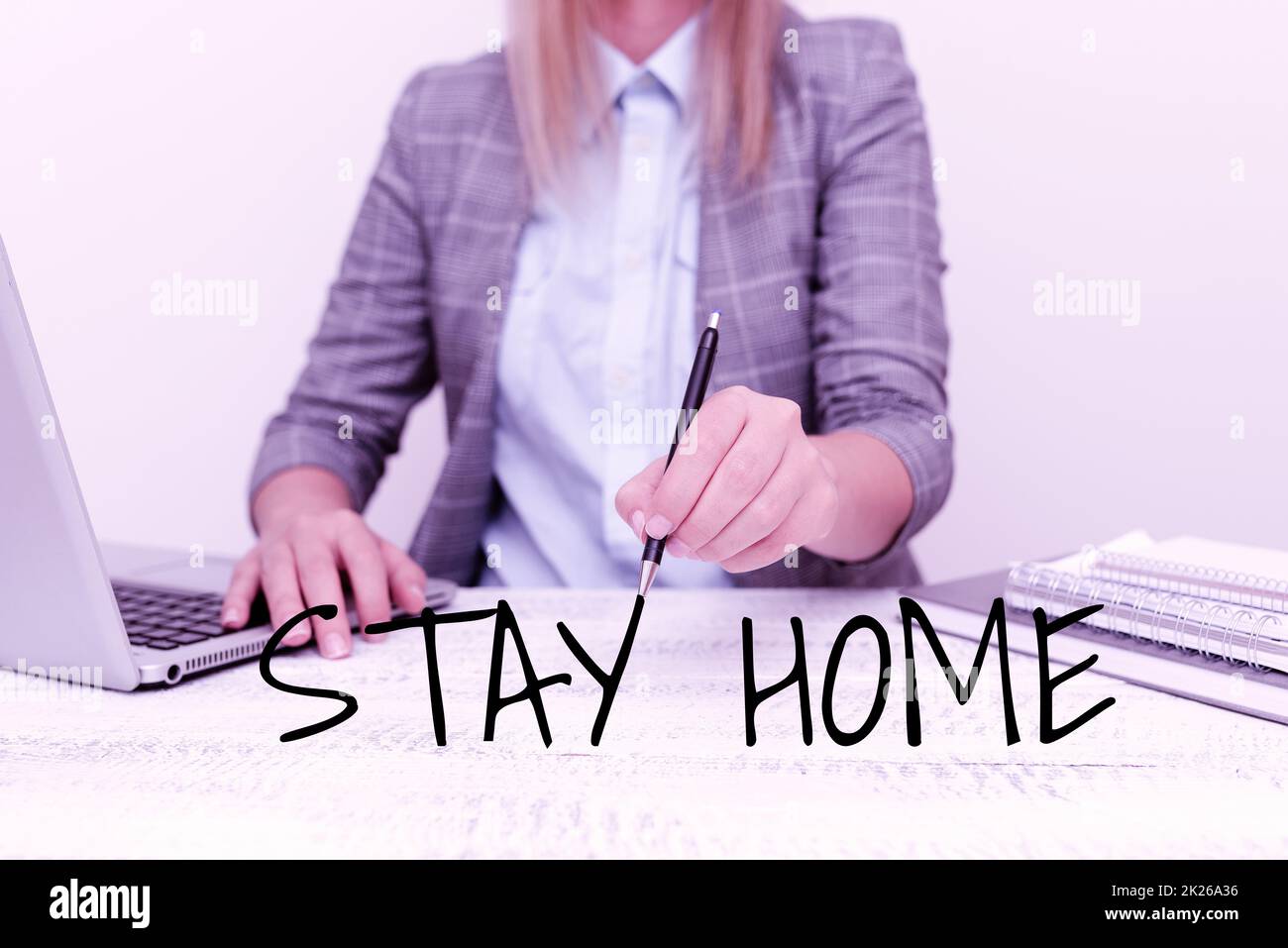 Text sign showing Stay Home. Business approach not go out for an ...