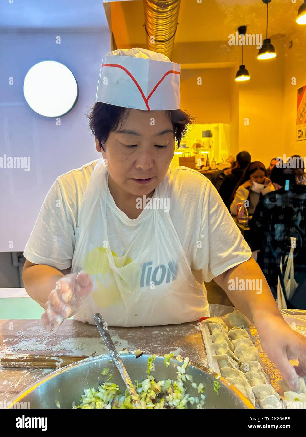 Paris, France, Portrait, Woman Working, Chef making Chinese Ravioli in ...