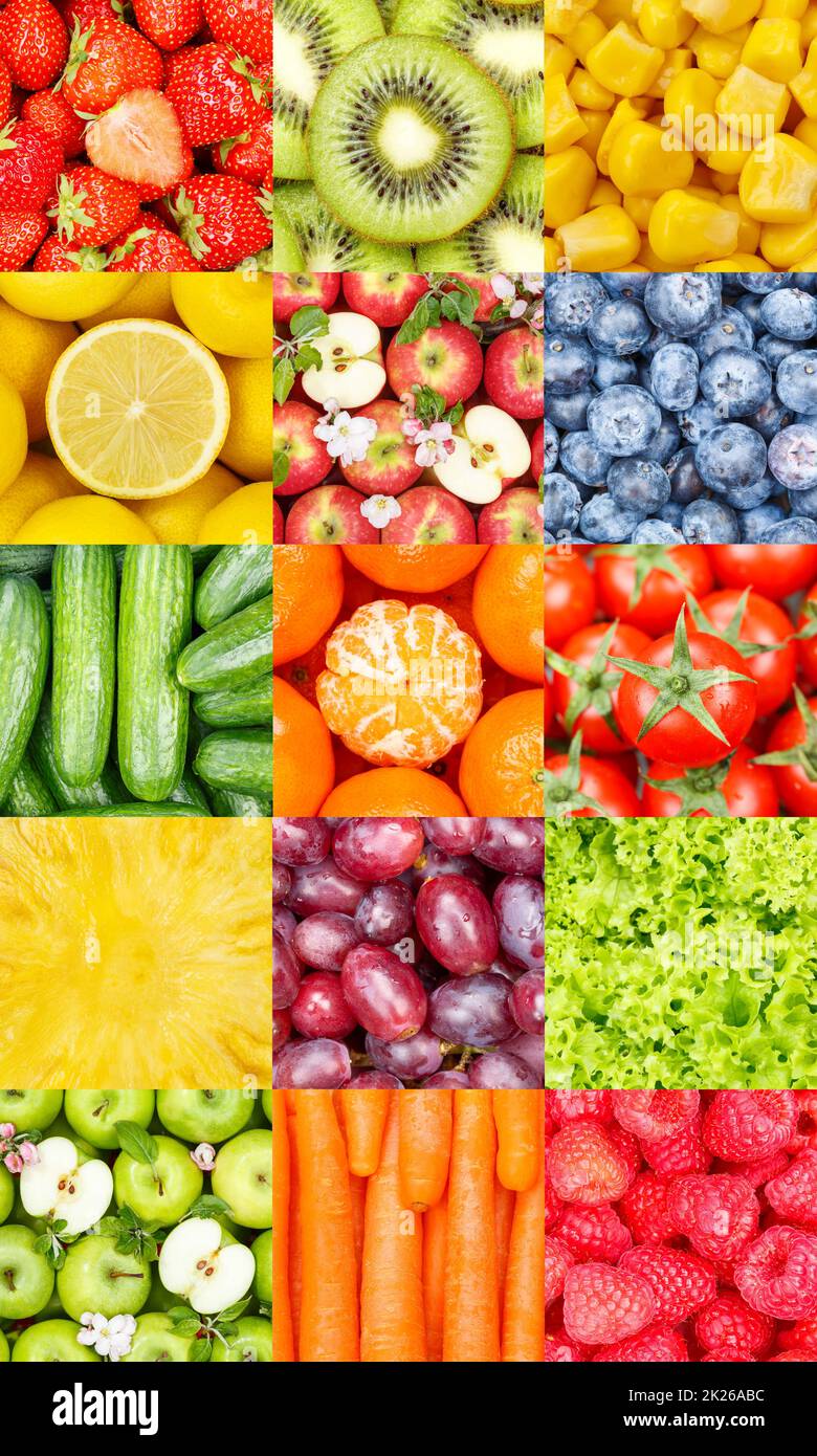 Collection of fruits and vegetables fruit collage background with ...