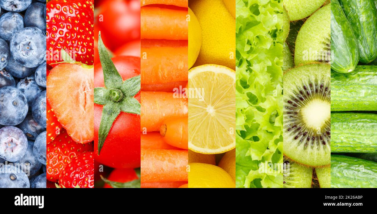 Collection of fruits and vegetables fruit collage background with ...