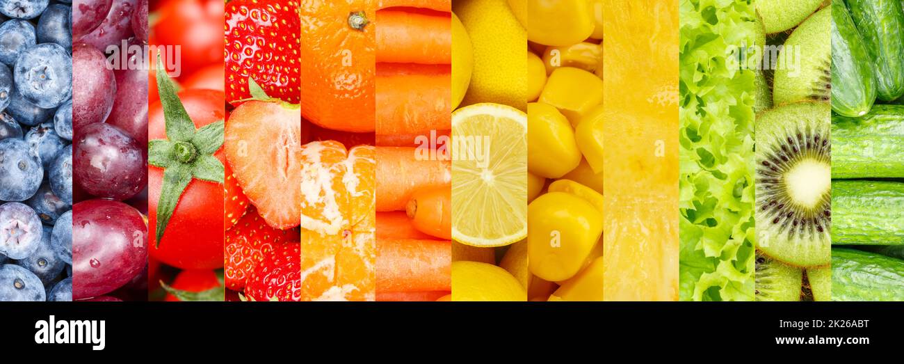 Collection of fruits and vegetables fruit collage background with ...