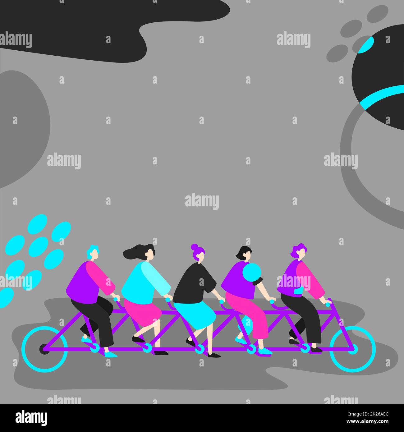 Five Colleagues Riding Bicycle Representing Combined Effort Successful ...