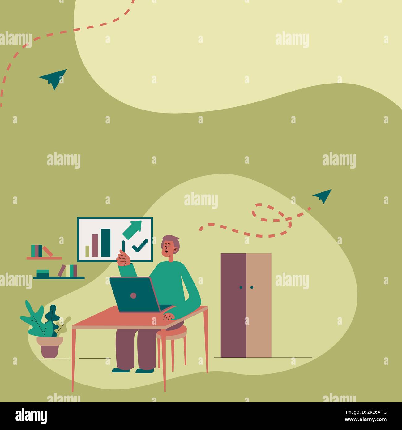 Man Sitting On Desk Working And Presenting New Technologies. Professor ...