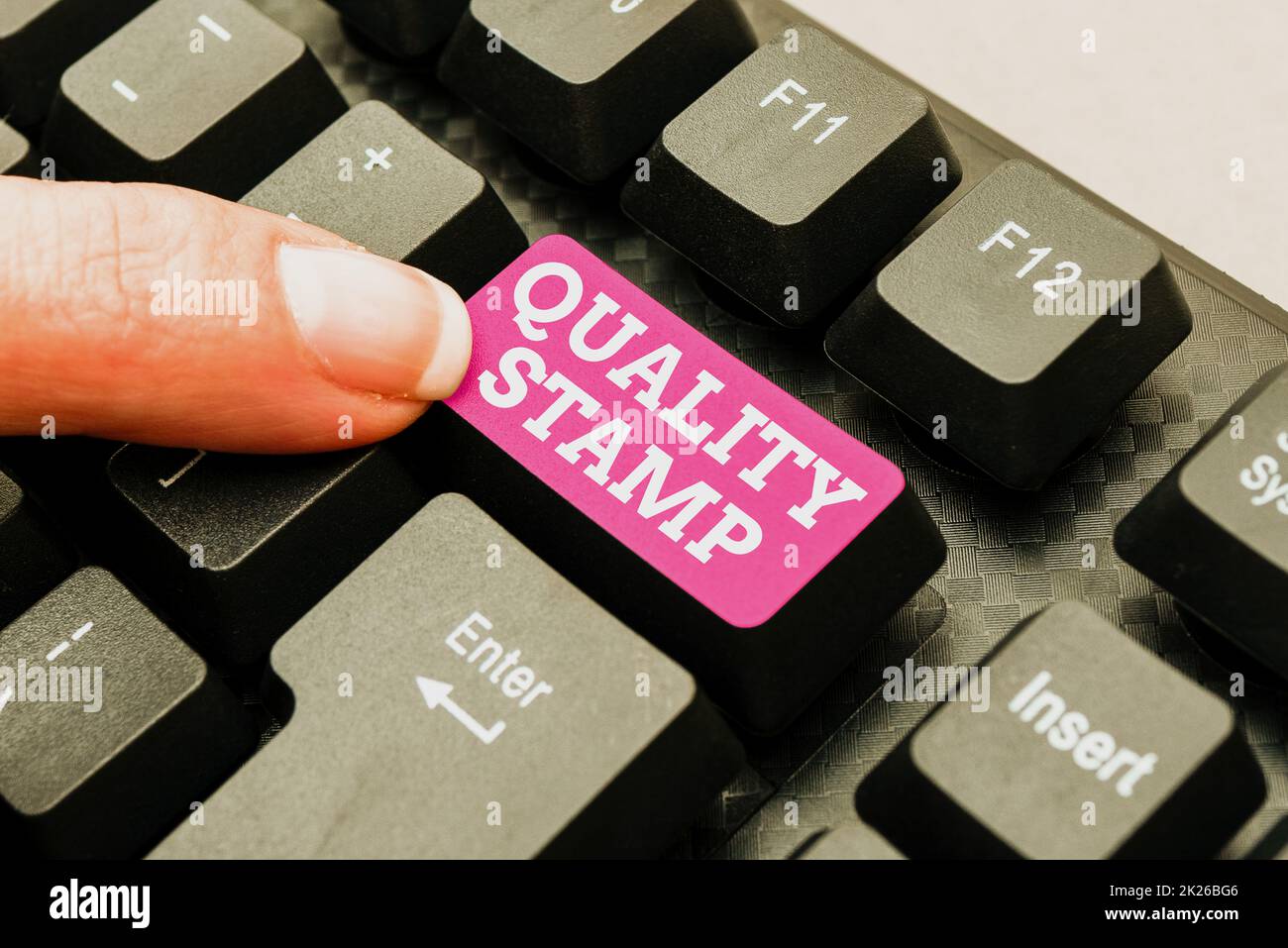 Writing displaying text Quality Stamp. Conceptual photo Seal of Approval Good Impression ...