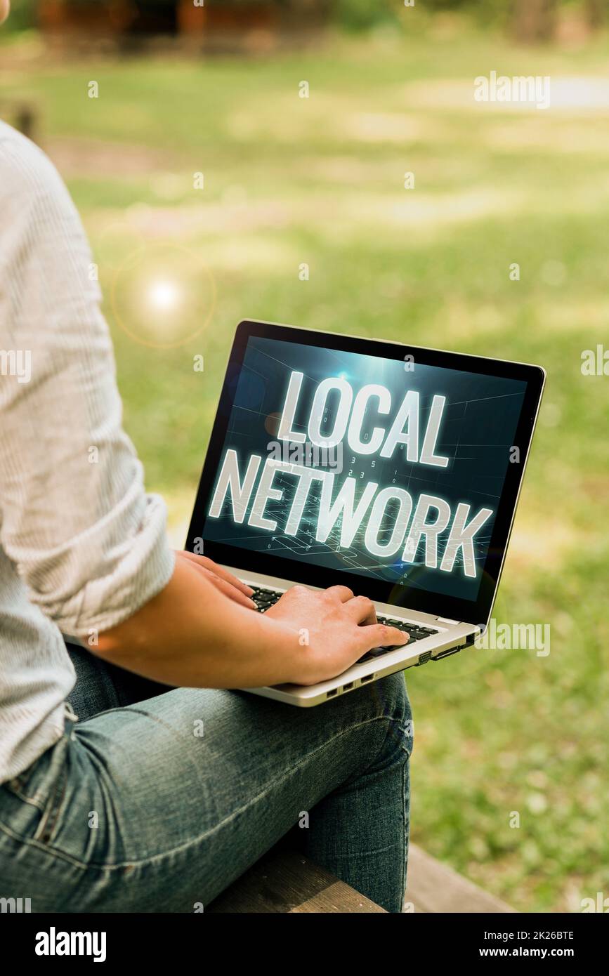 Sign displaying Local Network. Business showcase Intranet LAN Radio ...