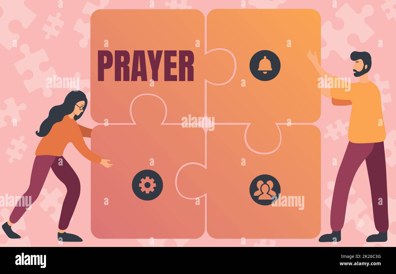 Text caption presenting Prayer. Concept meaning solemn request for help ...