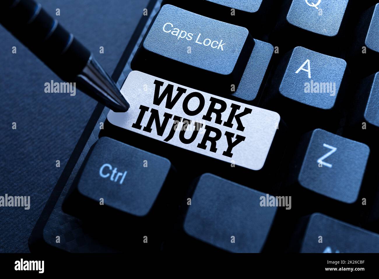 Handwriting text Work Injury. Internet Concept an accident occurred as ...
