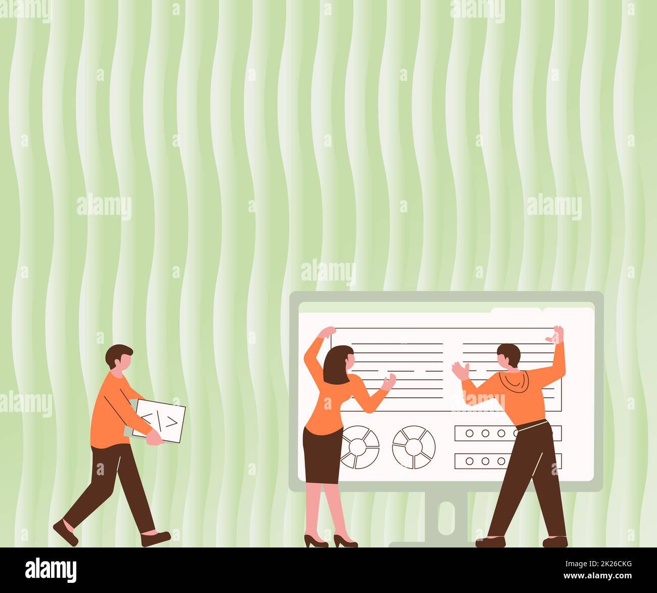 Colleagues Drawing Standing Beside Table Projection Graph Chart ...