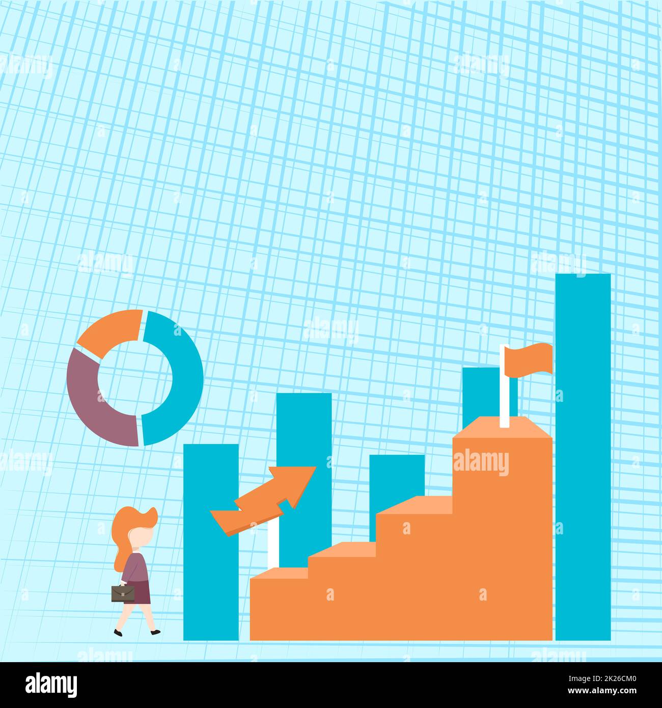 Business Woman Walking Towards Large Graph Showing Performance. Lady ...