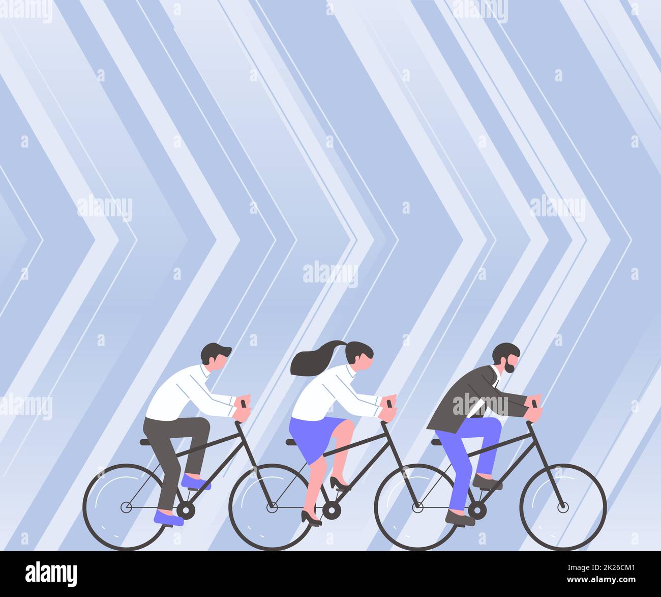 Three Colleagues Riding Bicycle Representing Combined Effort Successful ...