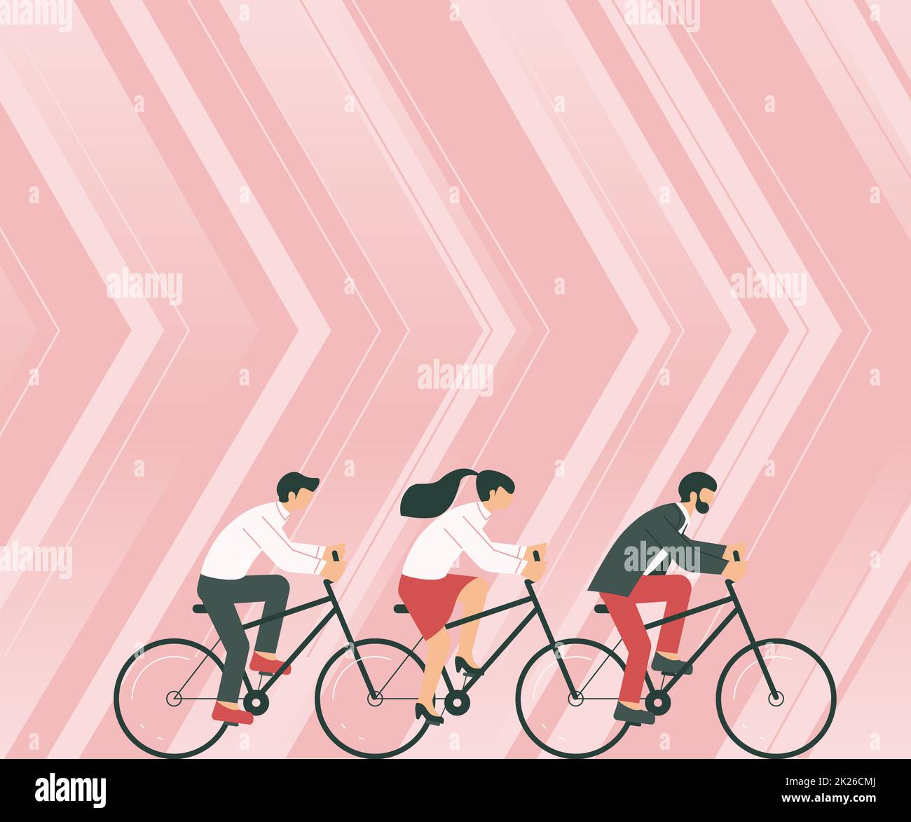 Three Colleagues Riding Bicycle Representing Combined Effort Successful ...