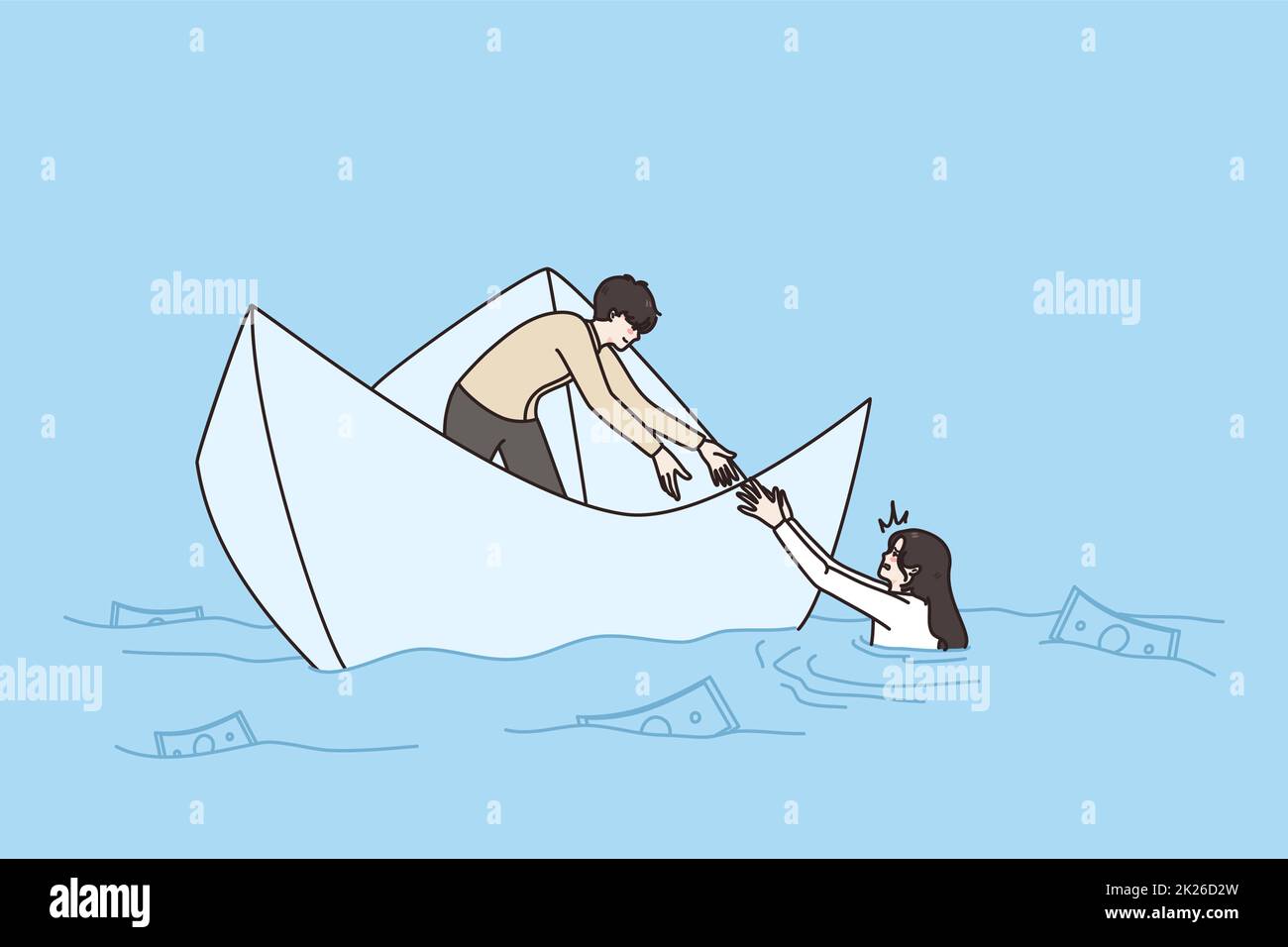 Man employee help female colleague drowning Stock Photo - Alamy