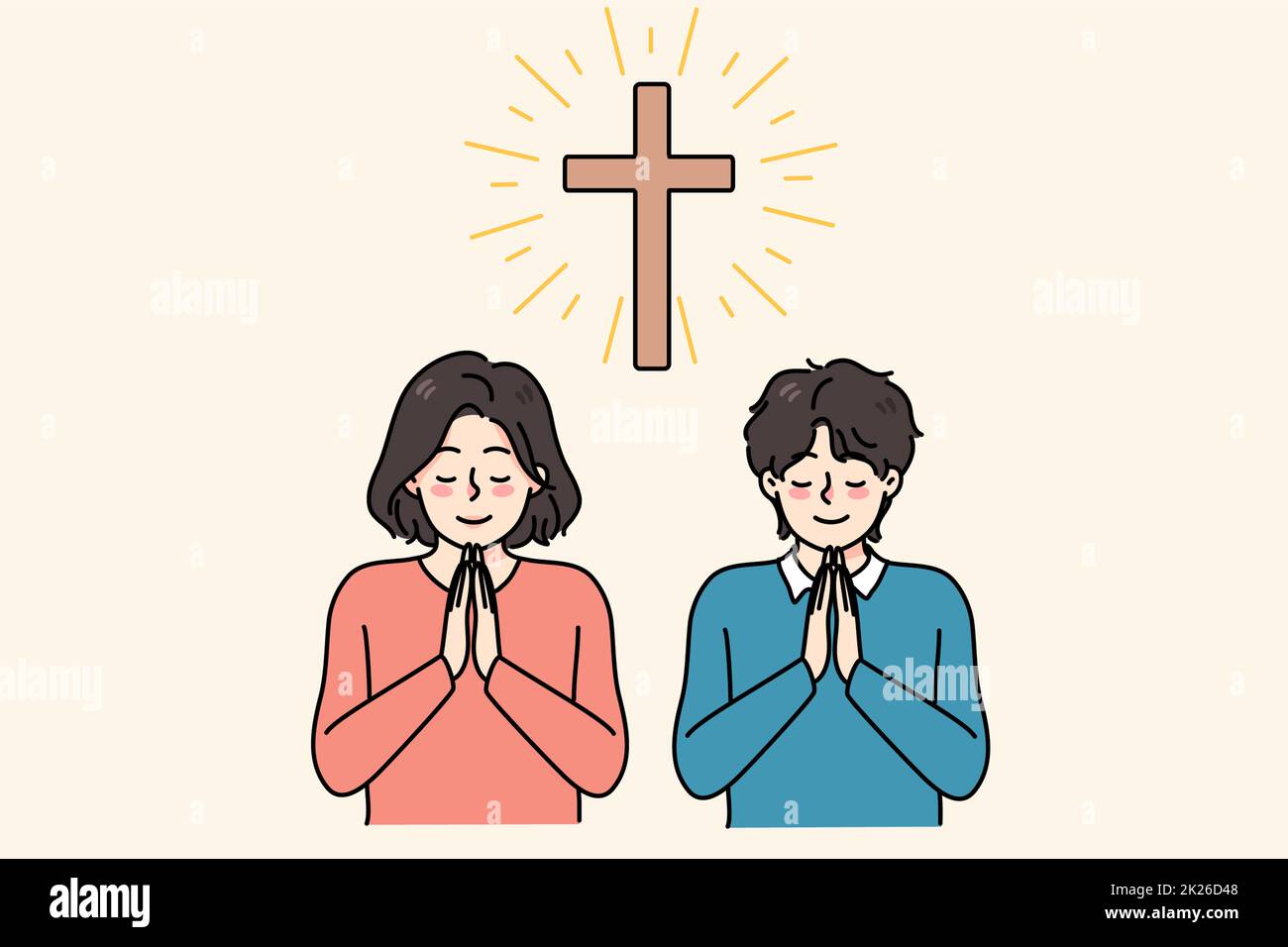 Small religious kids pray to God in church Stock Photo - Alamy
