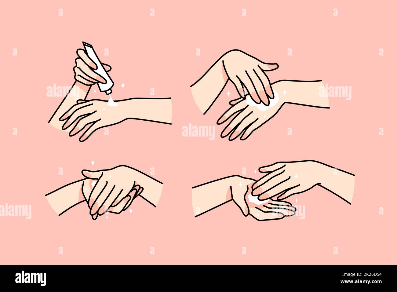 Set of woman hands apply cream Stock Photo - Alamy