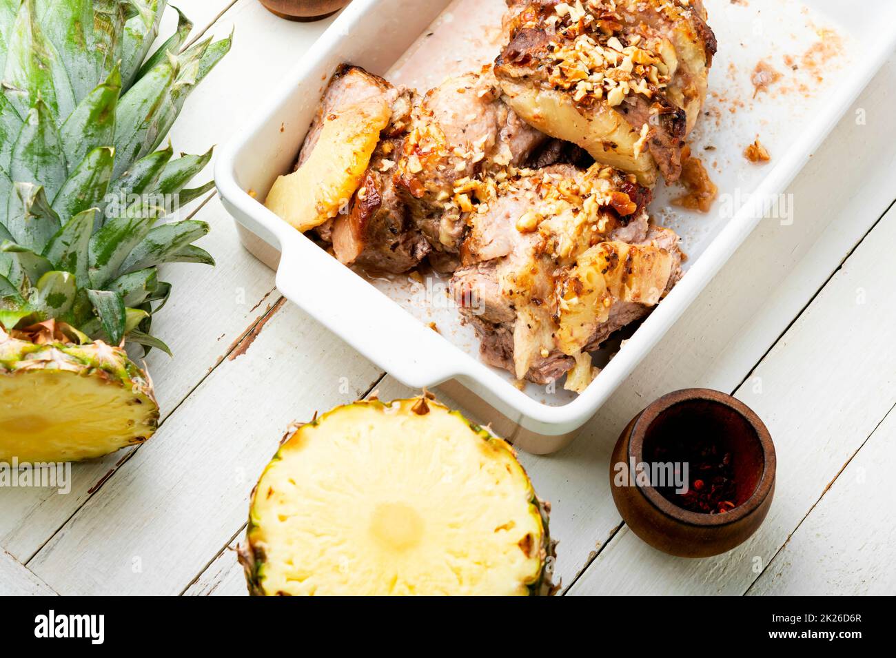 Slice meat cooked with pineapple Stock Photo - Alamy