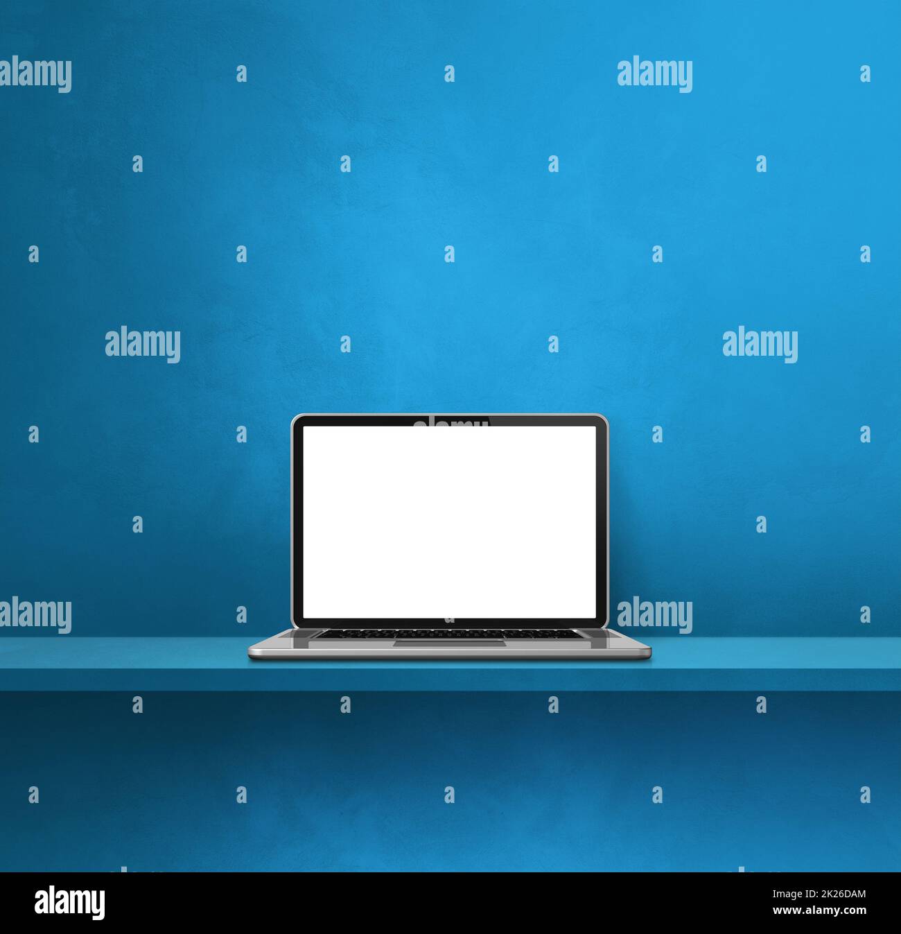 Laptop computer on blue shelf. Square background Stock Photo - Alamy