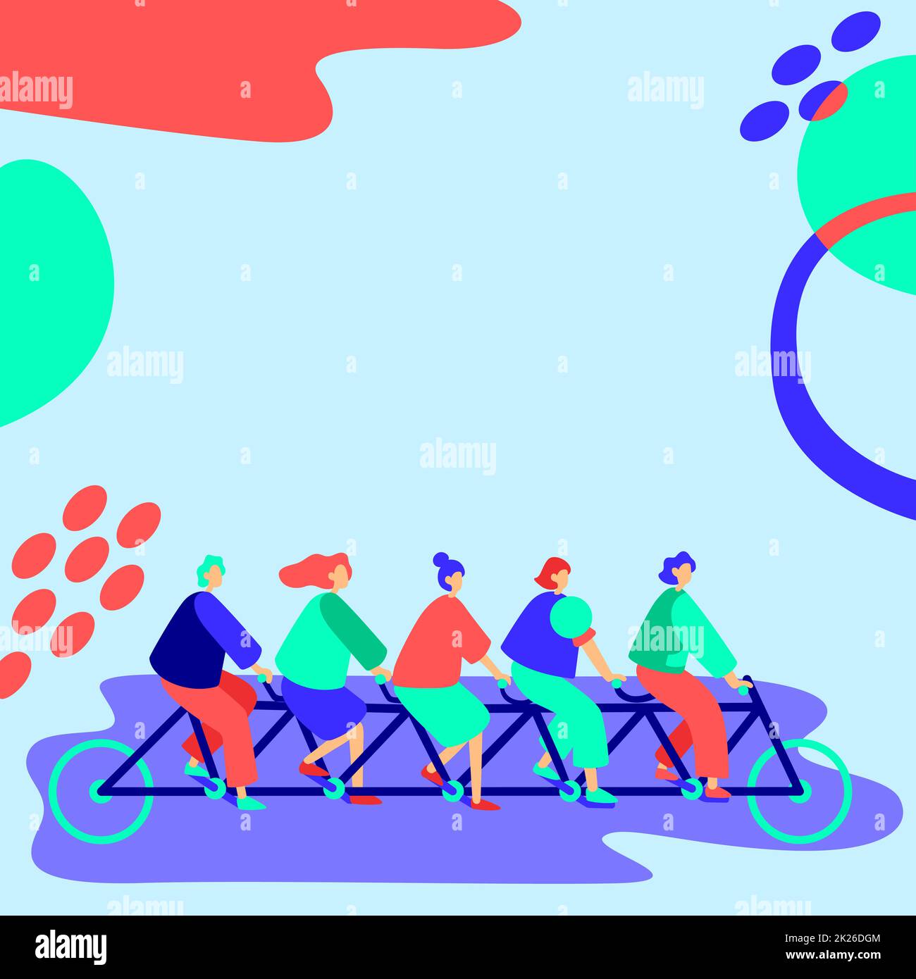 Five Colleagues Riding Bicycle Representing Combined Effort Successful ...