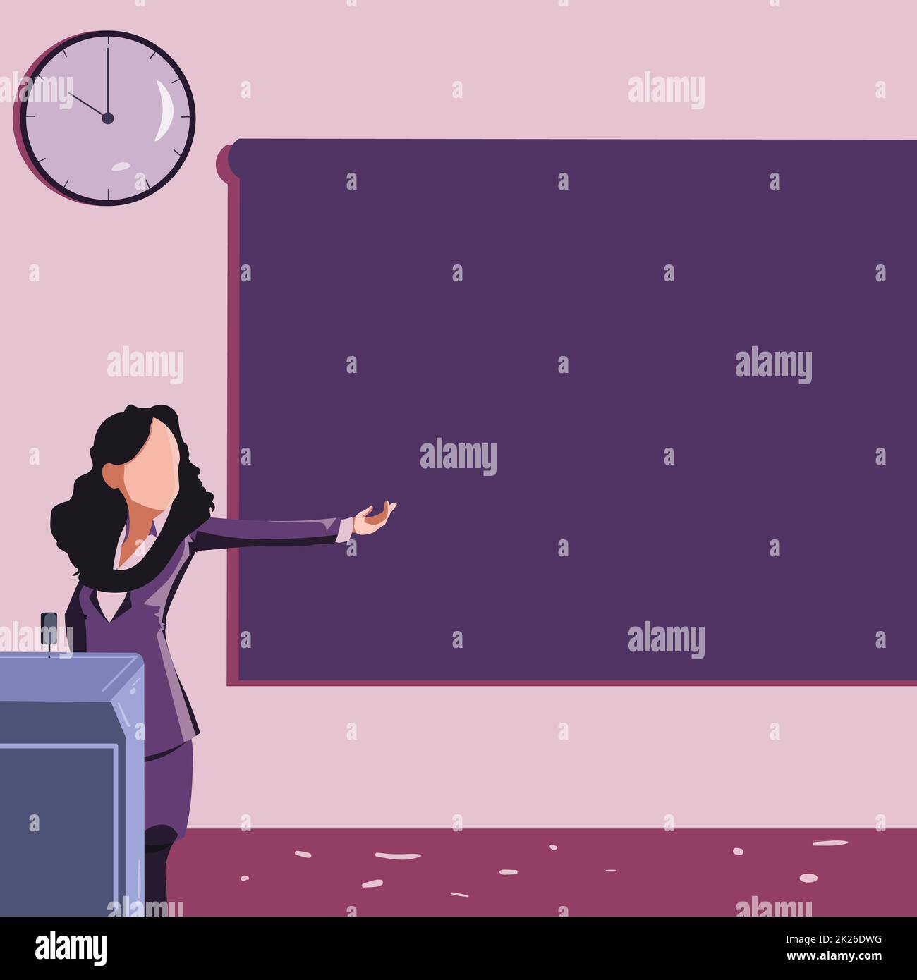 Lady Drawing Standing Holding Projector Remote Control Presenting Pie ...