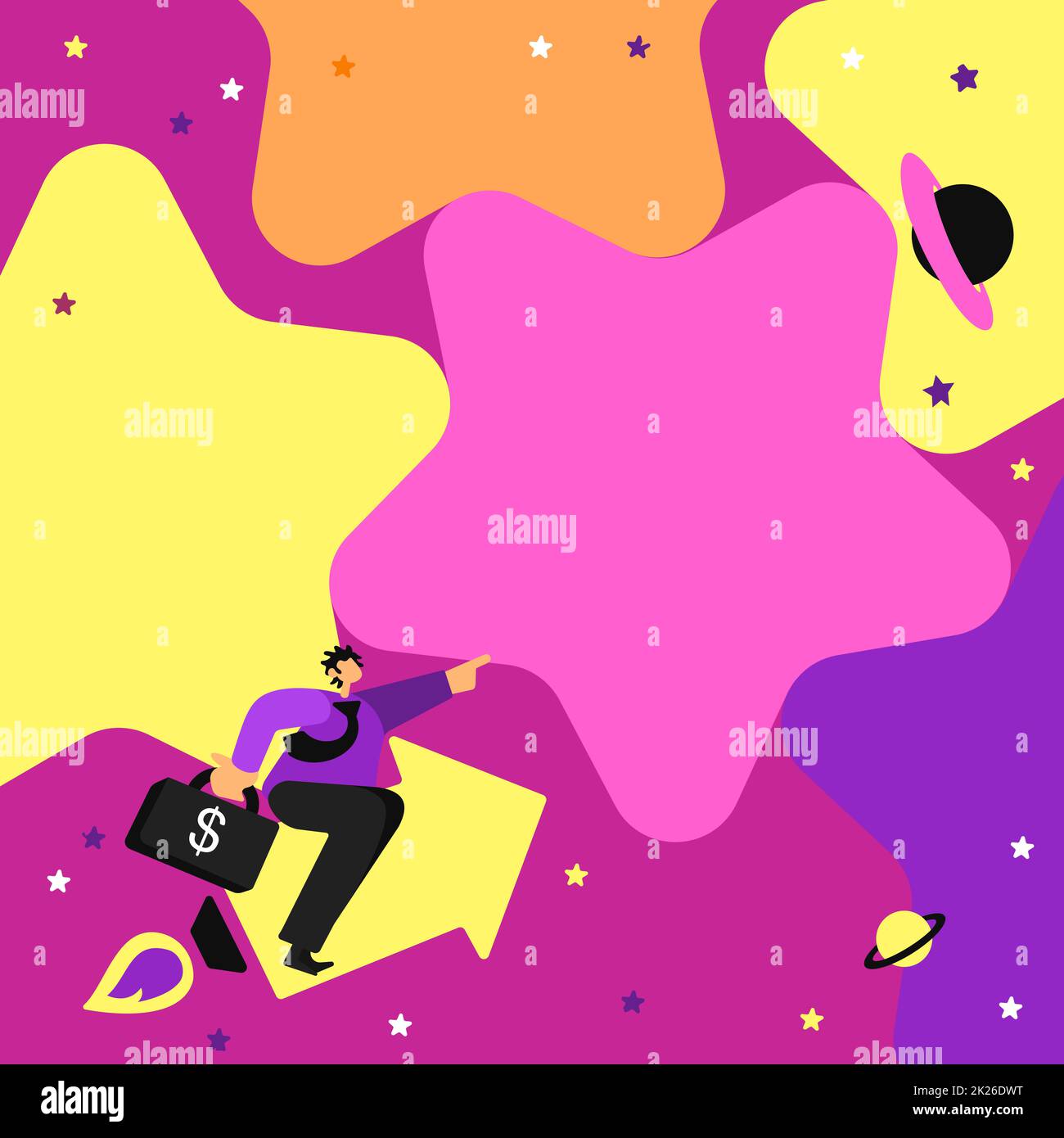 Gentleman Sitting Arrow Pointing Finger Star Representing Financial ...