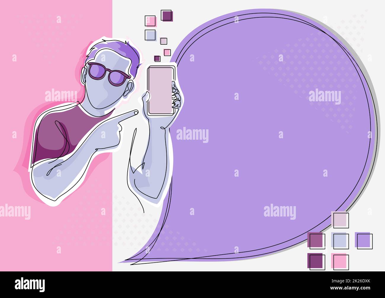 Line Drawing For Youth Guy Holding Phone Presenting New Ideas With ...