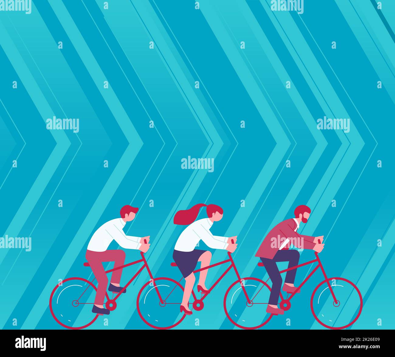 Three Colleagues Riding Bicycle Representing Combined Effort Successful ...