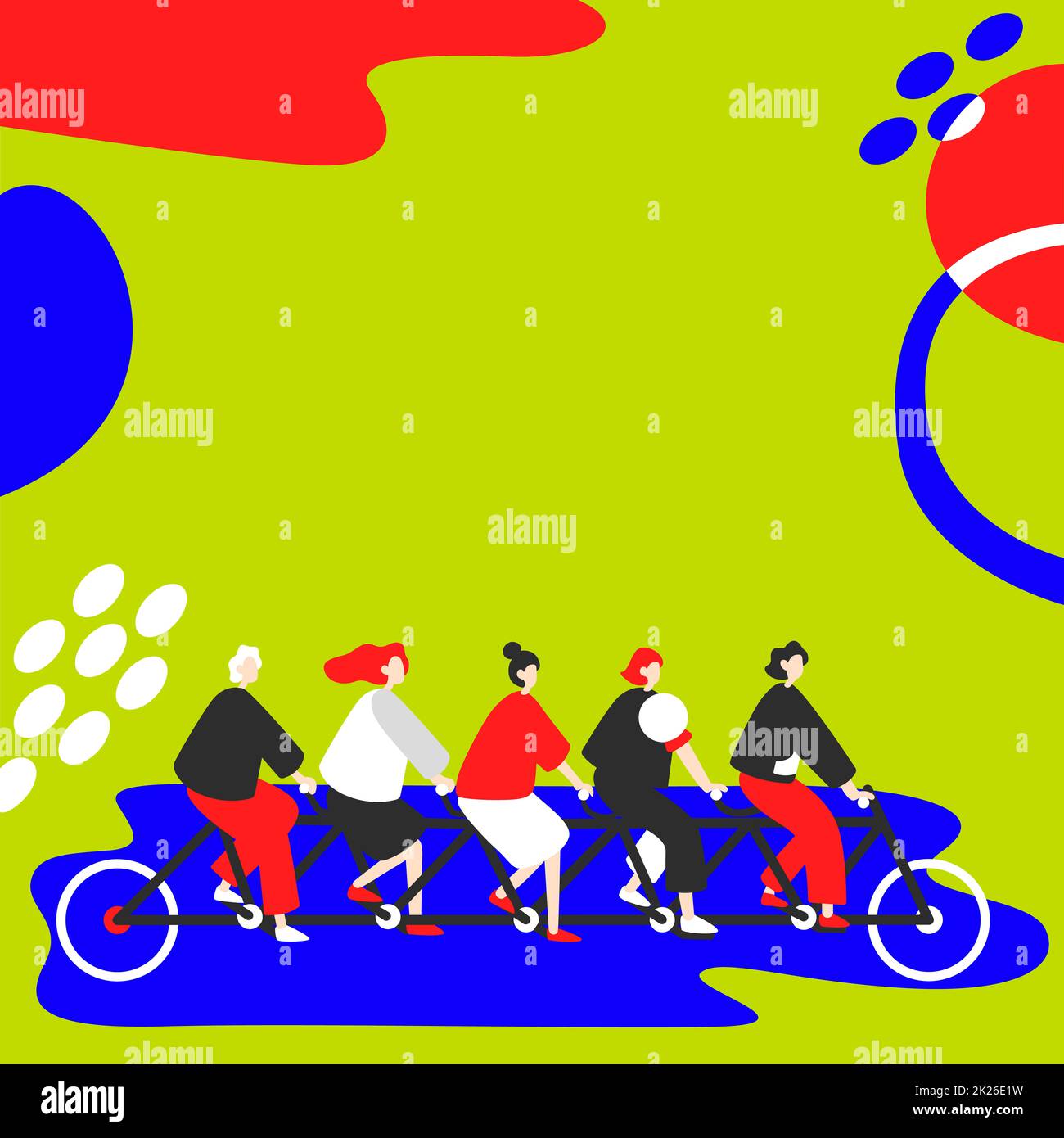 Five Colleagues Riding Bicycle Representing Combined Effort Successful ...