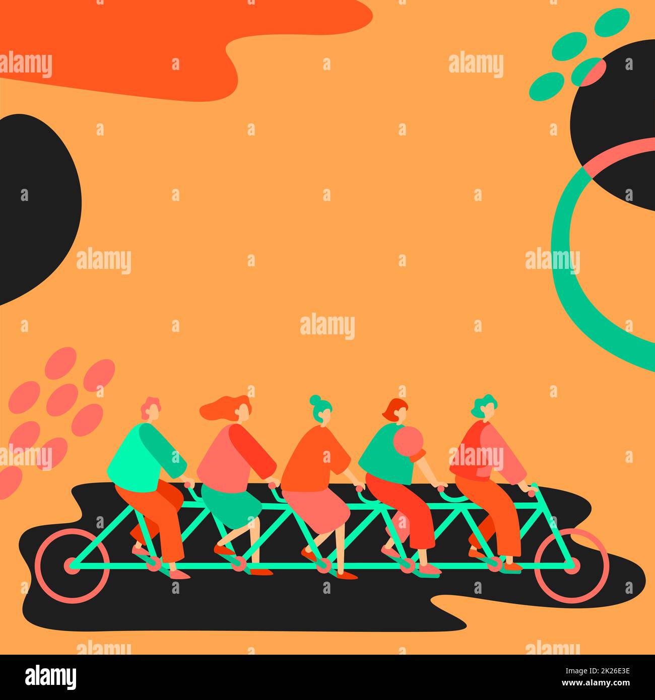 Five Colleagues Riding Bicycle Representing Combined Effort Successful ...