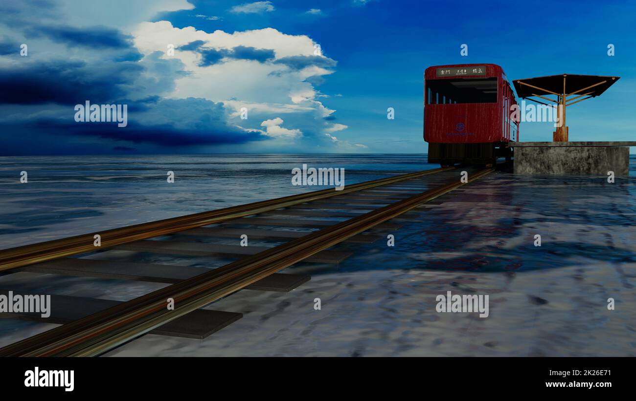 The 3d rendering nice train view with nice background ,with chinese ...