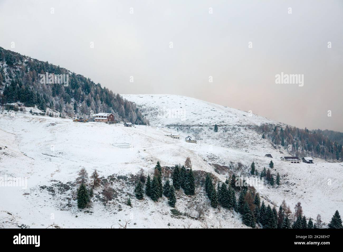 Mount Grappa winter landscape. Italian Alps view Stock Photo - Alamy