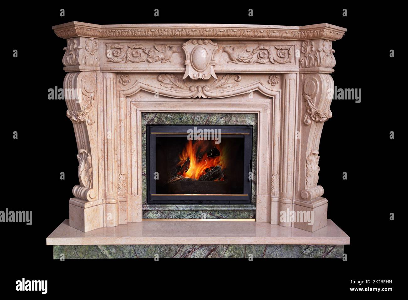 Classic marble fireplace made of beige marble Stock Photo - Alamy