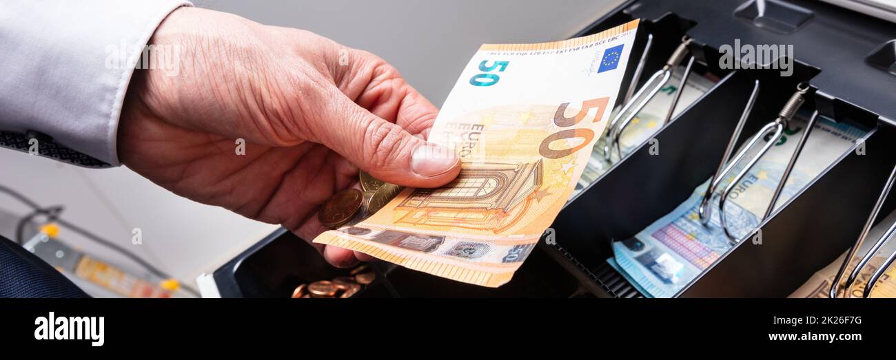 Euro Banknotes And Coins In Cash Box Stock Photo - Alamy