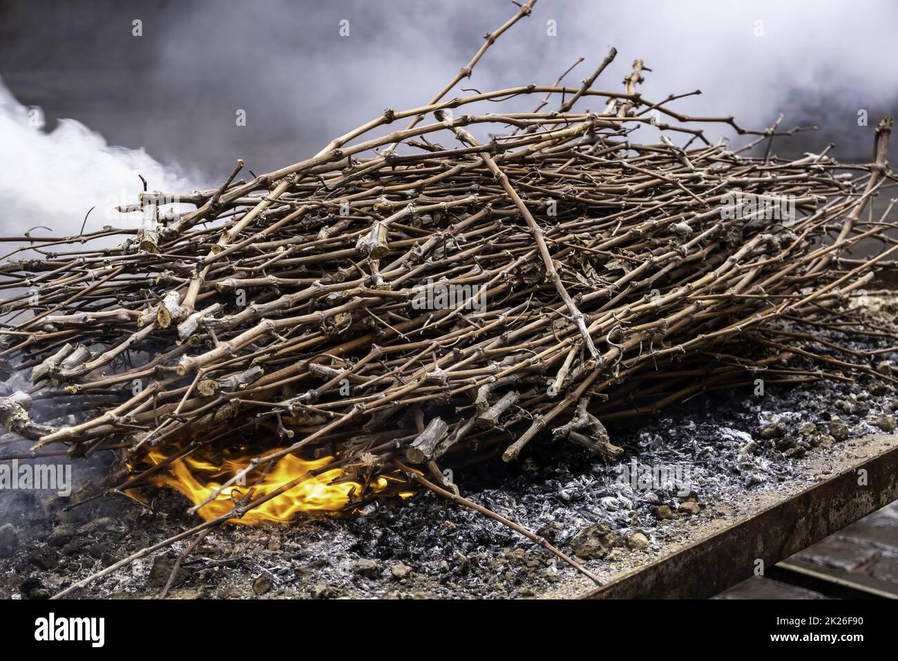 Detail of burning vine shoots to make a barbecue Stock Photo - Alamy