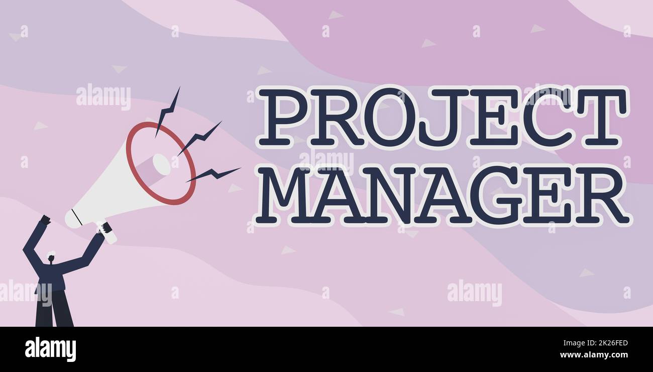 Text sign showing Project Manager. Word Written on overall charge of ...